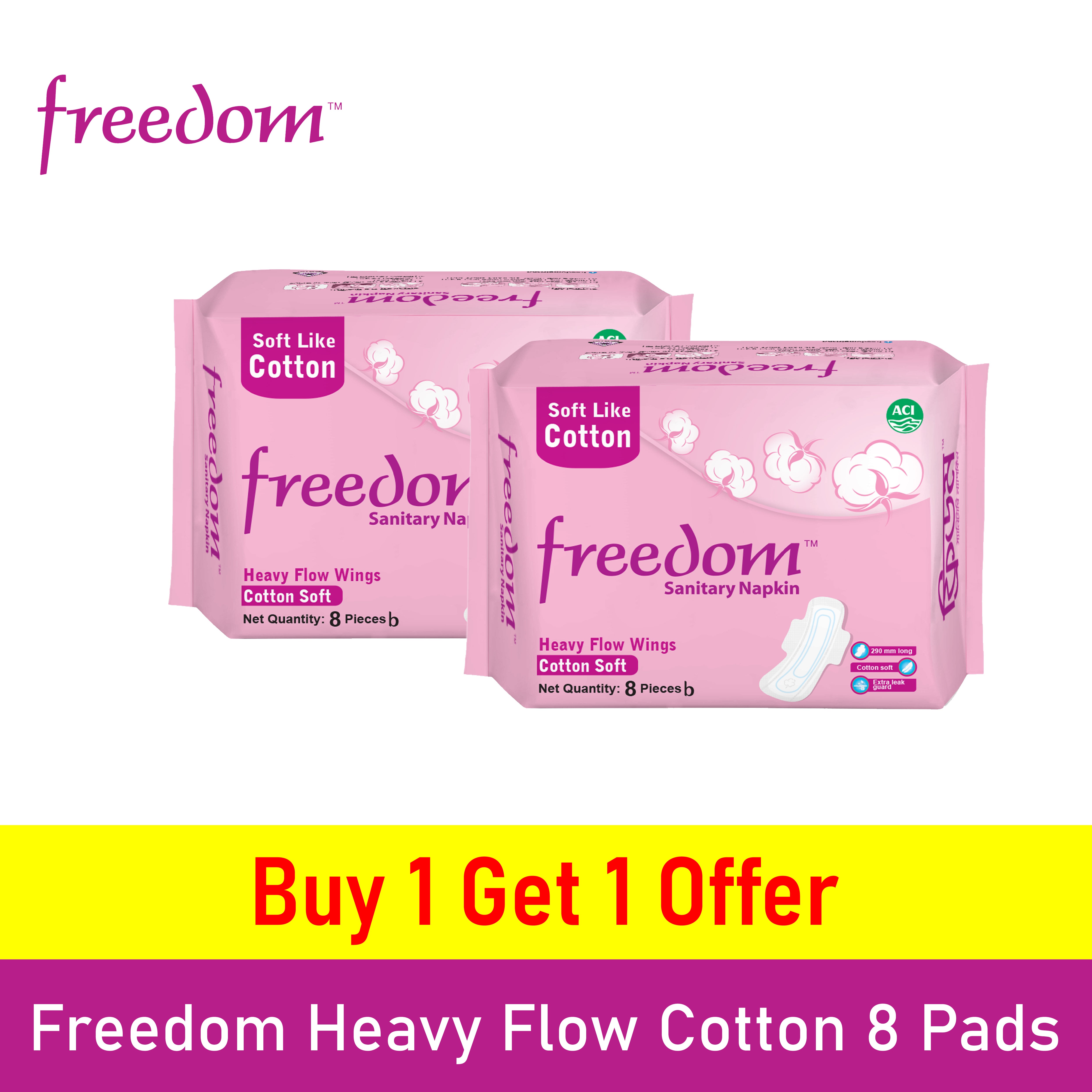 Freedom Sanitary Napkin Heavy Flow Cotton 8 Pads (Buy 1 Get 1 Free ...