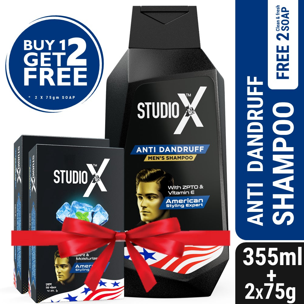 Buy Studio X Anti Dandruff Shampoo for Men 355ml (75gm X 2 Soap Free ...
